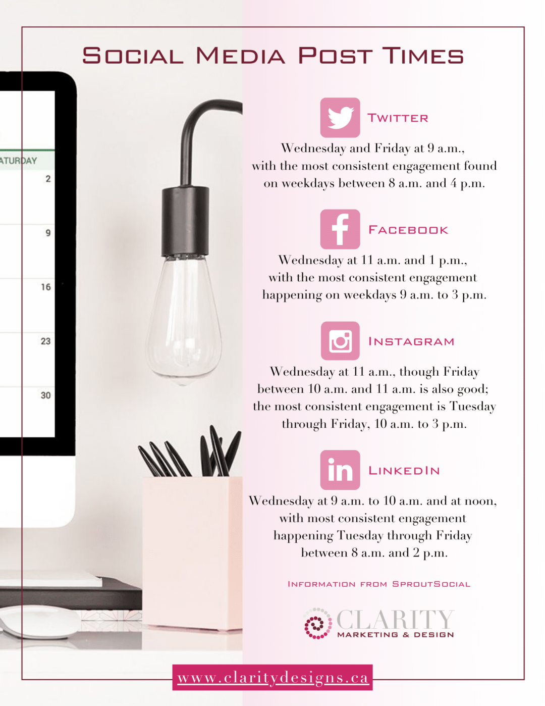 Social Media Post Times Guide By Clarity Marketing & Design