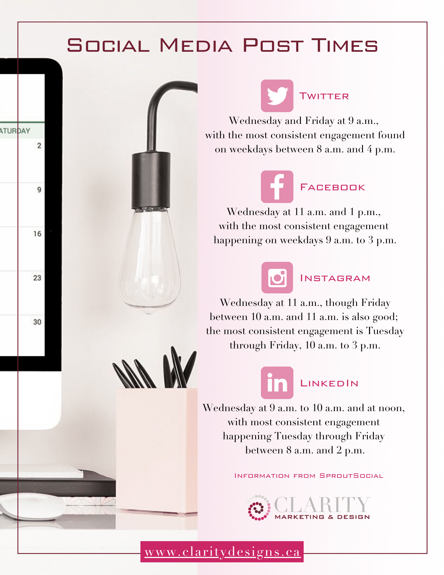 Social Media Post Times Guide By Clarity Marketing & Design